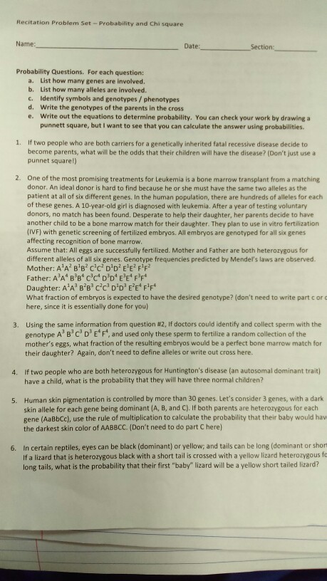 Solved Recitation Problem Set - Probability and Chi square | Chegg.com