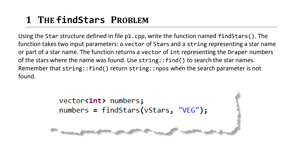 Solved 1 THE findStars PROBLEM Using the Star structure | Chegg.com