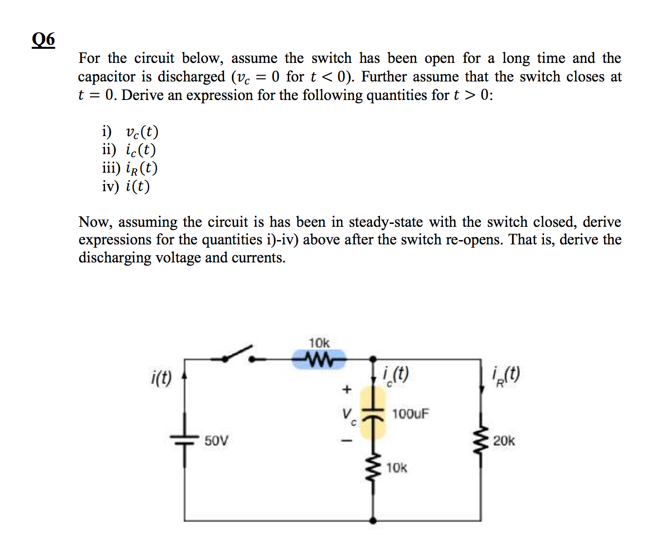 Solved For the circuit below, assume the switch has been | Chegg.com