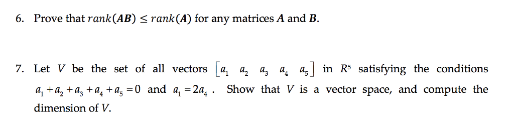 Solved 6. Prove that rank(AB) s rank (A) for any matrices A | Chegg.com