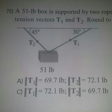 Solved A 51 pound box is supported by two ropes attatched to | Chegg.com