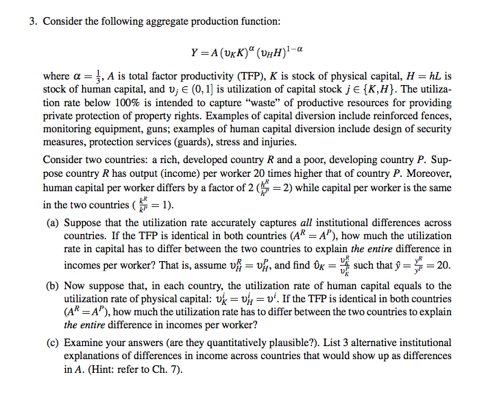 3. Consider the following aggregate production | Chegg.com
