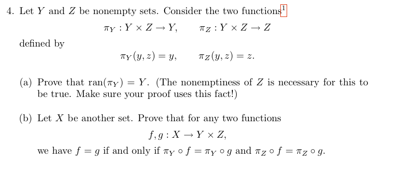 Let Y and Z be nonempty sets. Consider the two | Chegg.com