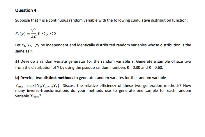 Solved Question 4 Suppose that Y is a continuous random | Chegg.com