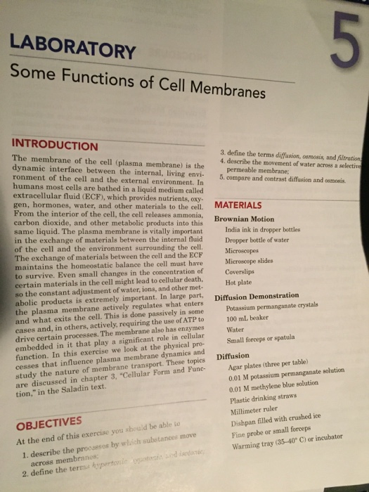 Solved LABORATORY Some Functions of Cell Membranes | Chegg.com