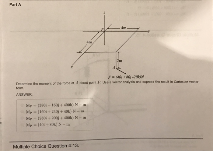 Solved Part A 4m. 4m 2m F (40i +60i -20kN Determine the | Chegg.com
