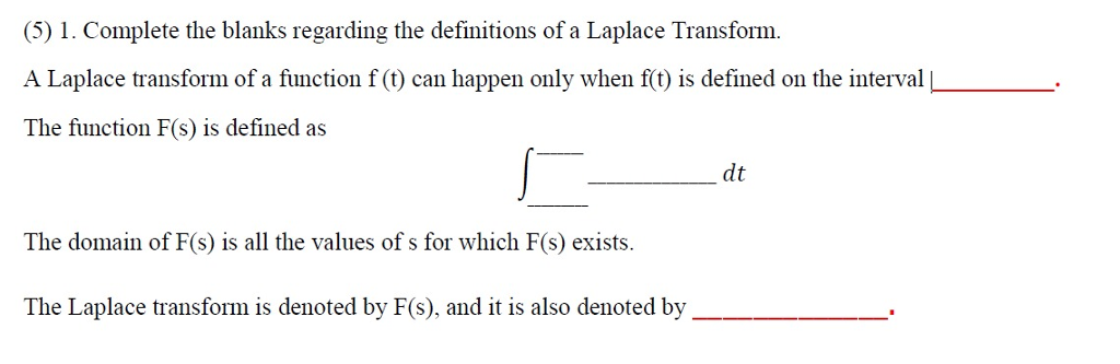 Solved (5) 1. Complete the blanks regarding the definitions | Chegg.com