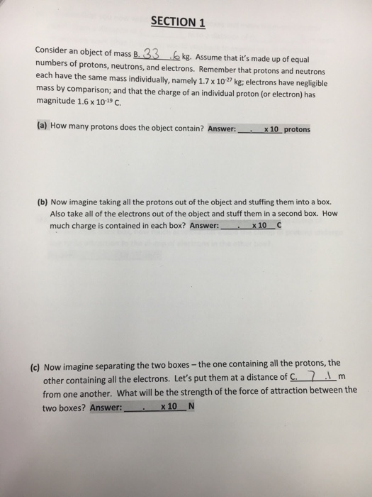 Solved SECTION 1 Consider an object of mass B.33kg. Assume | Chegg.com