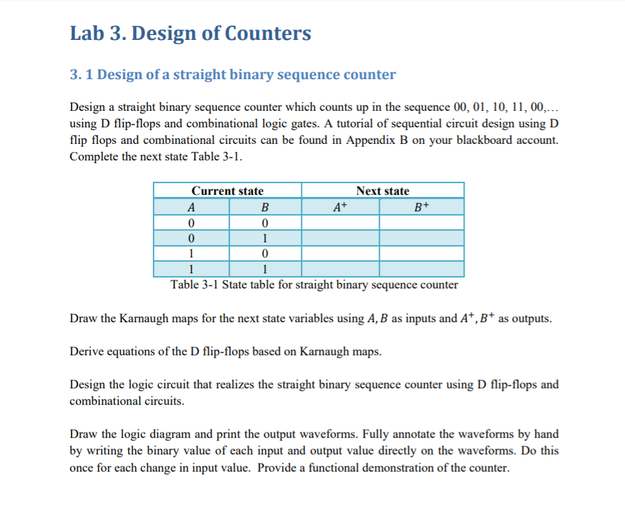 Solved Lab 3. Design of Counters 3.1 Design of a straight | Chegg.com