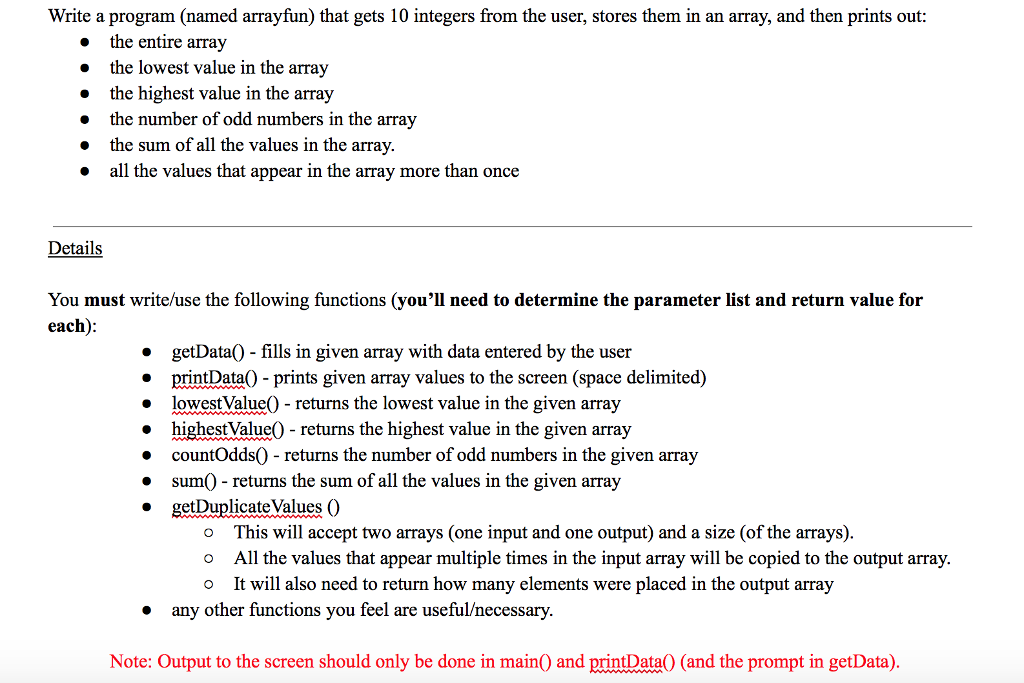 Solved Write a program (named arrayfun) that gets 10 | Chegg.com