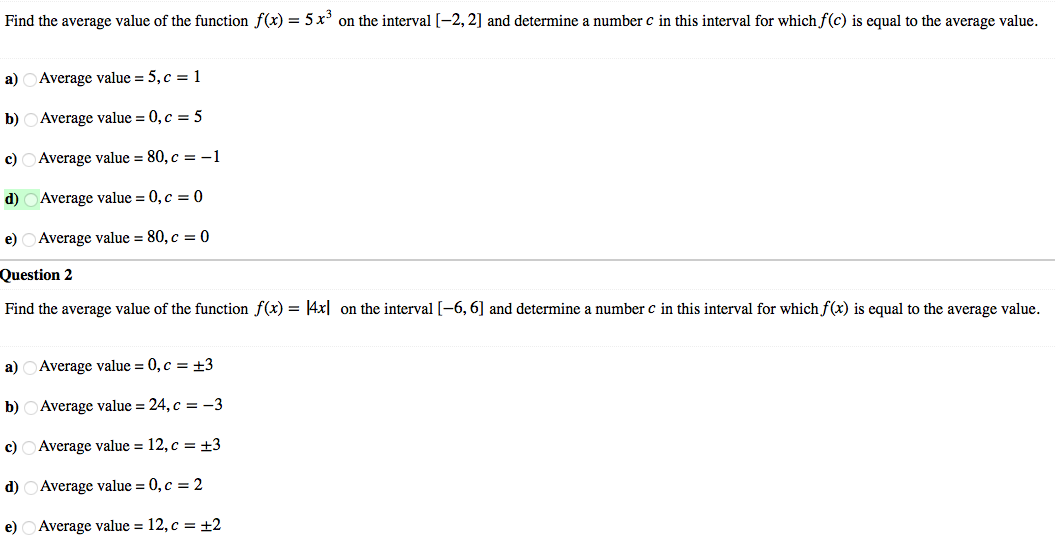Solved Find the average value of the function f(x) = 5x^3 on | Chegg.com