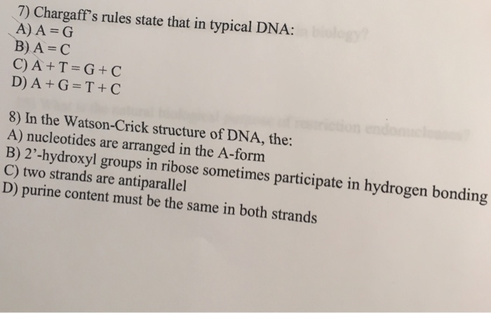 Solved Chargaff s rules state that in typical DNA: A = G A | Chegg.com