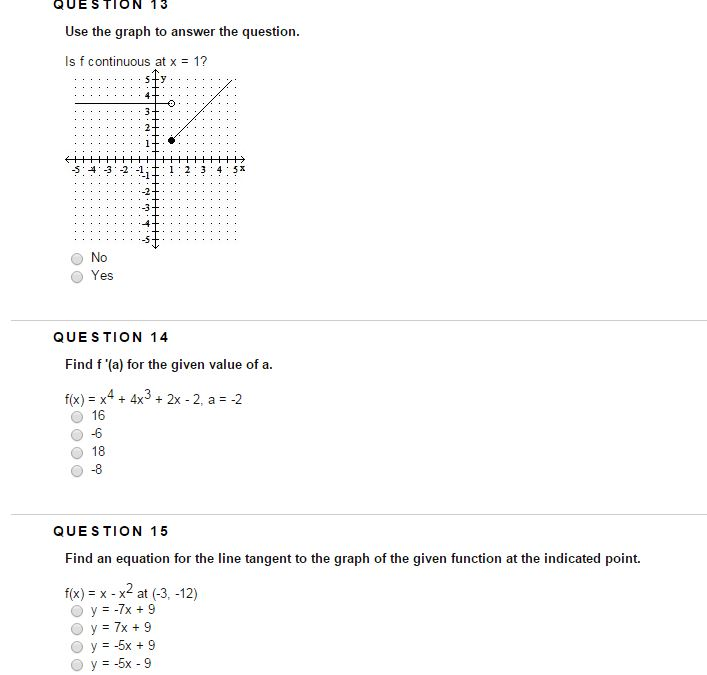 Solved Use the graph to answer the question. Is f continuous | Chegg.com