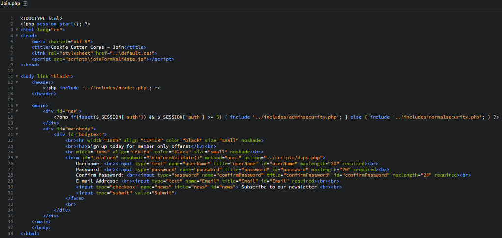 Solved I am having issues getting my Join page working. I am | Chegg.com