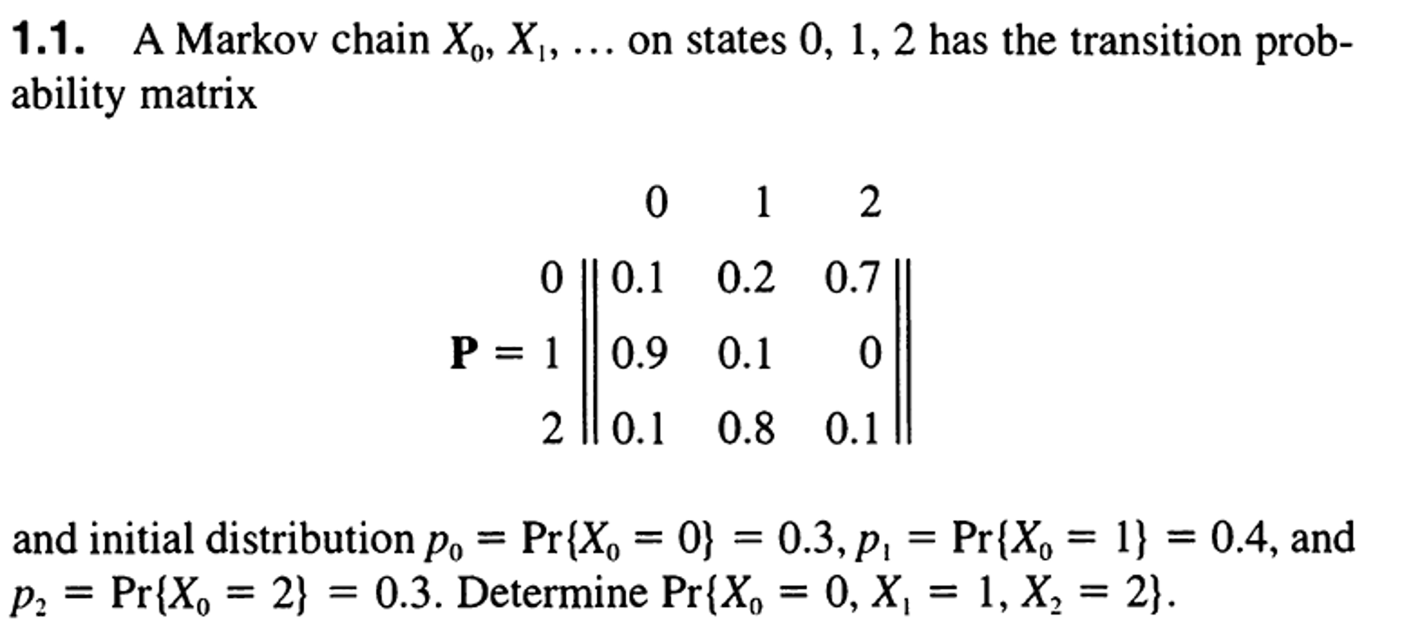 A Markov chain X_0, X_1, ... on states 0, 1, 2 has | Chegg.com