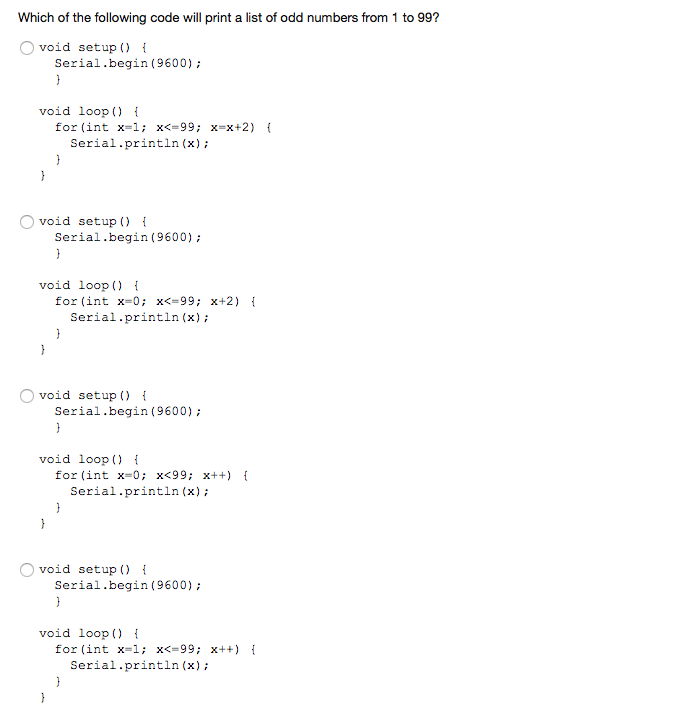 Solved Which of the following code will print a list of odd | Chegg.com
