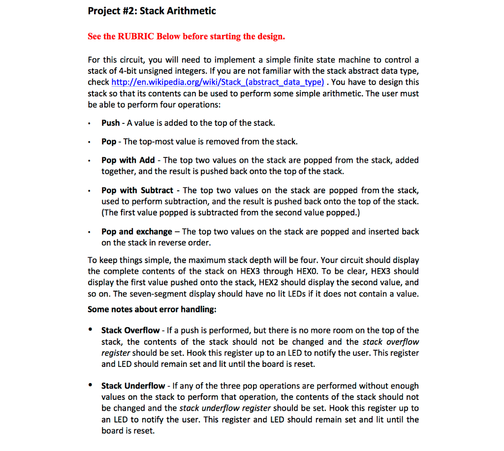 Project #2: Stack Arithmetic See the RUBRIC Below | Chegg.com
