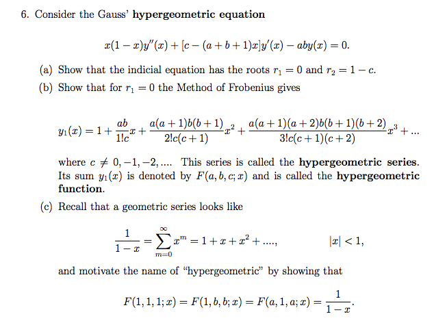 Consider the Gauss' hypergeometric equation x(1 - | Chegg.com