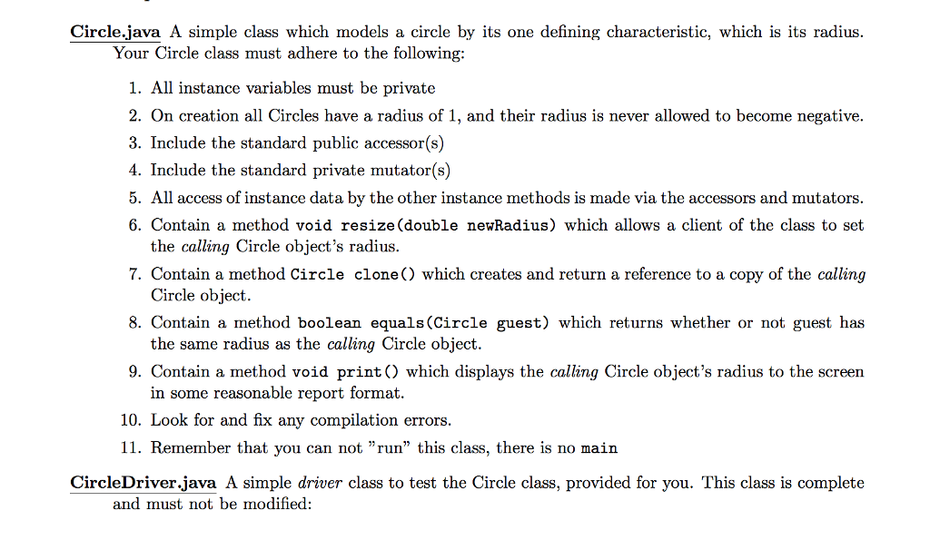 Solved Circle.java A simple class which models a circle by | Chegg.com