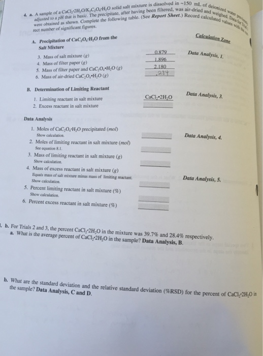 Solved A sample of a CACl_2 2H_2O/K_2C_2O_4 H_2O solid | Chegg.com