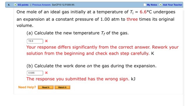 Solved One mole of an ideal gas initially at a temperature | Chegg.com