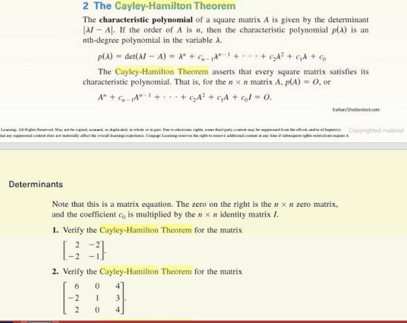 The Cayley-Hamilton Theorem The characteristic | Chegg.com