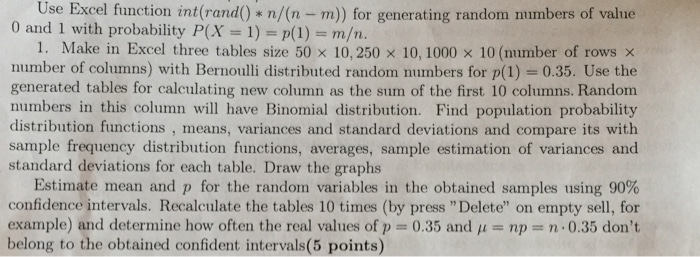 Solved Use Excel function int(rand() * n/(n - m)) for | Chegg.com