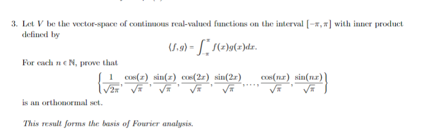 Solved 3. Let V be the vector space o continuous real valued | Chegg.com