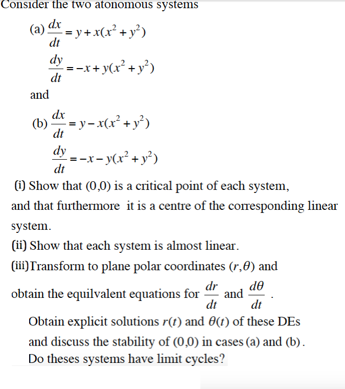 Non-Linear Systems of Differential Equations - | Chegg.com
