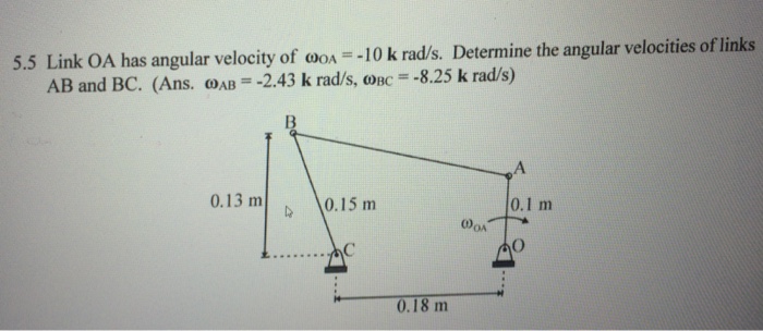 Solved 5.5 Link OA has angular velocity of ω0A--10 k rads. | Chegg.com