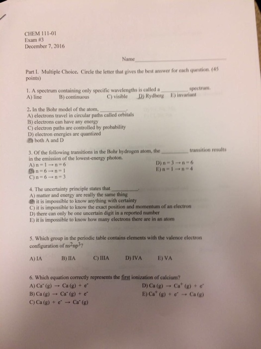 Solved Part I. Multiple Choice. Circle the letter that gives | Chegg.com