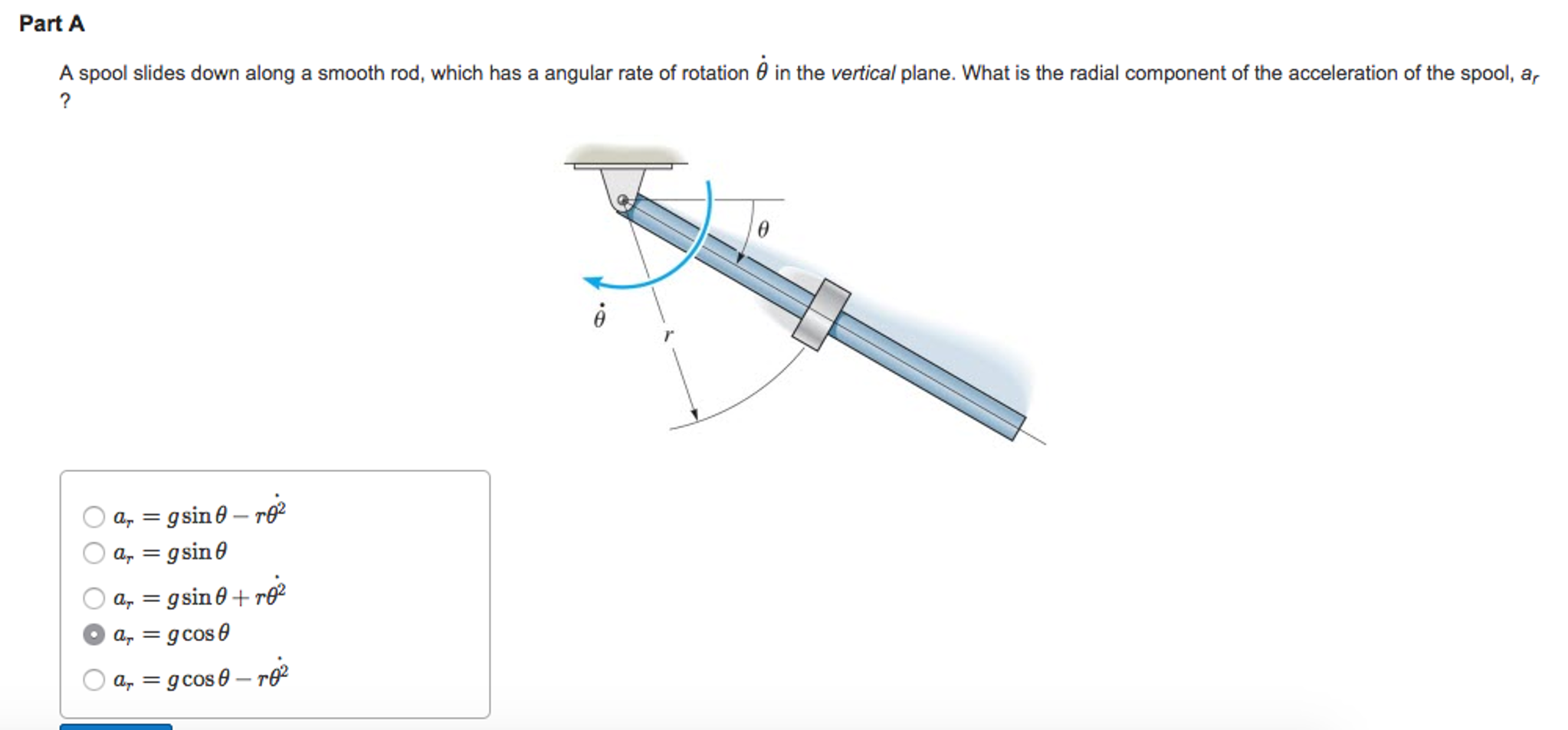 Solved A spool slides down along a smooth rod, which has a | Chegg.com
