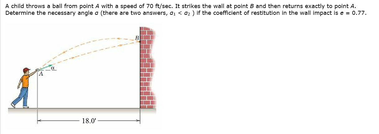 Solved A child throws a ball from point A with a speed of 70 | Chegg.com
