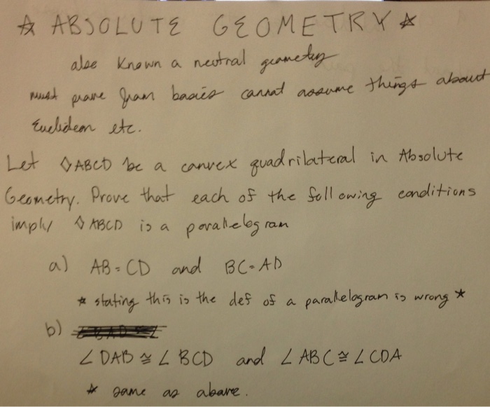 Solved Absolute geometry Also known a neutral geometry must | Chegg.com