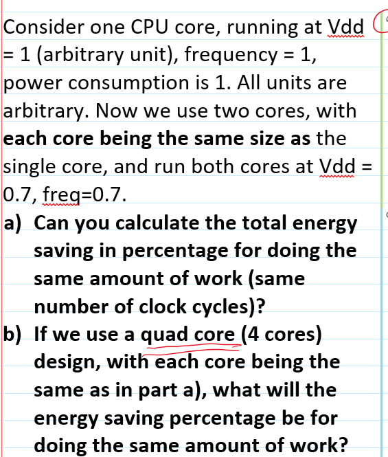 Solved Consider one CPU core, running at Vdd - 1 (arbitrary | Chegg.com