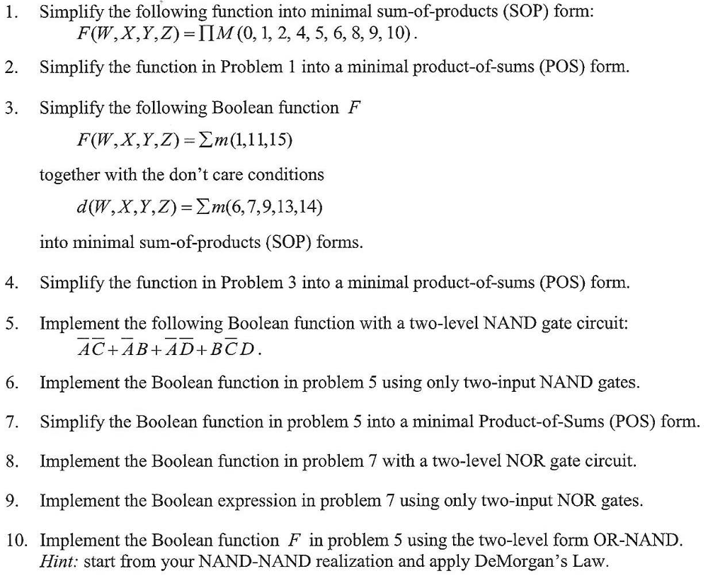 Solved 1 Simplify The Following Function Into Minimal 2949