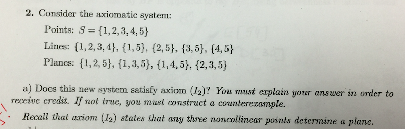 Solved Consider the axiomatic system: Points: S = {1, 2, 3, | Chegg.com