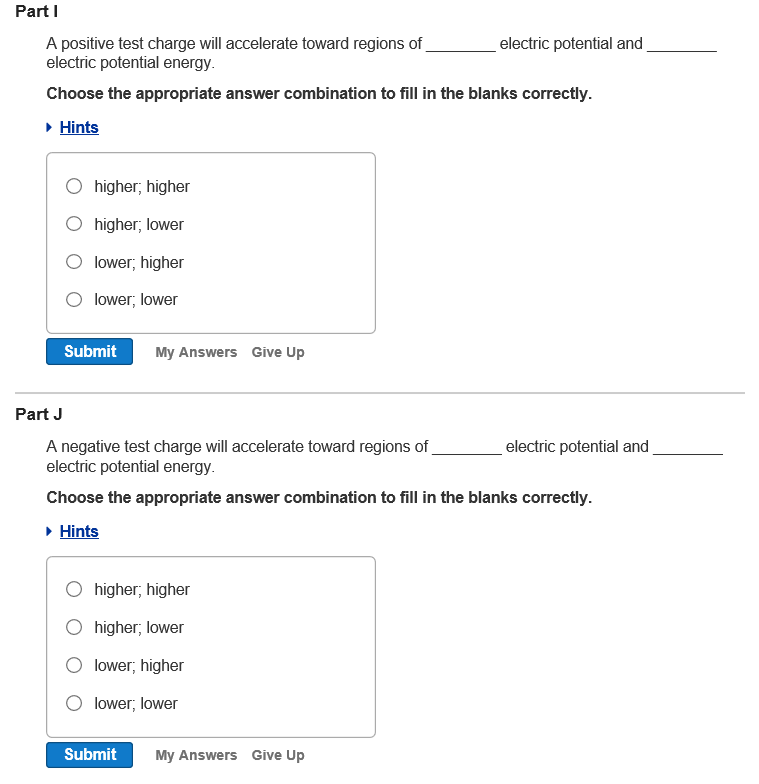 Solved Electric Potential Energy versus Electric Potential | Chegg.com