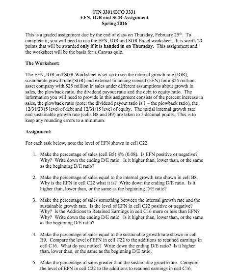 Solved EFN, CR and SGR Worksheet.xisx 100% ; Home Layout | Chegg.com