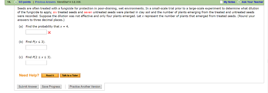 Solved 14. 013 points | Previous Answers MendStat14 5.E.058 | Chegg.com