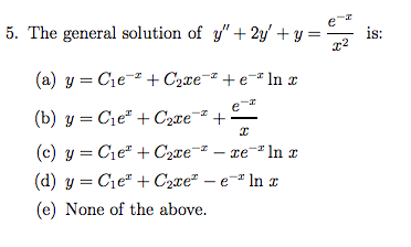 Solved The general solution of y''+2y'+y=e^-x^2 is: y= C_1 | Chegg.com