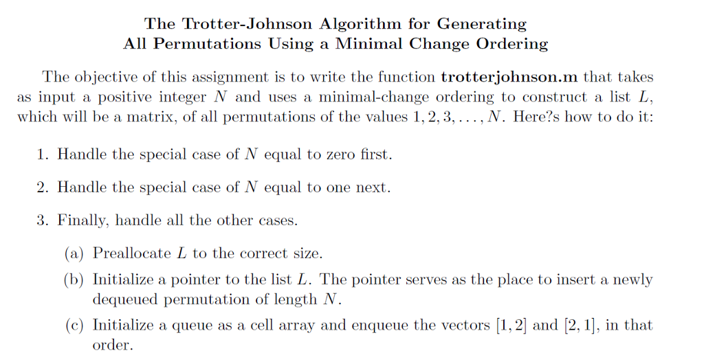 The Trotter-Johnson Algorithm for Generating All | Chegg.com