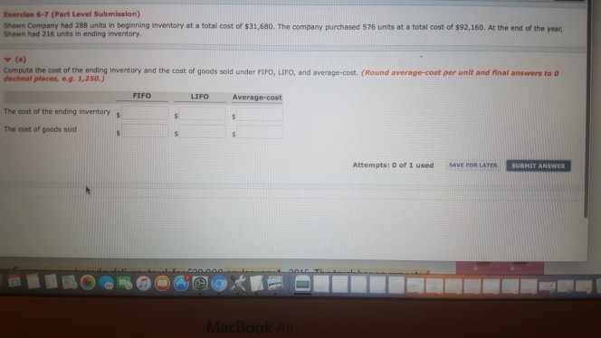 Solved Exerclse 6-7 (Part Level Submission) Shawn Company | Chegg.com
