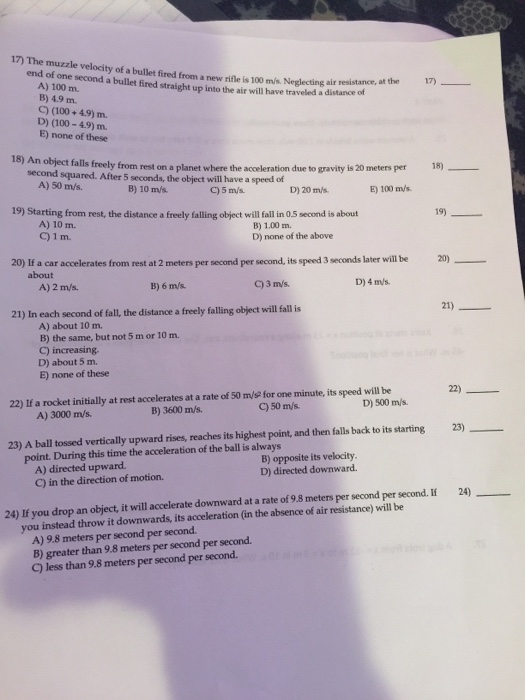 Solved In each second of fall, the distance a freely falling | Chegg.com