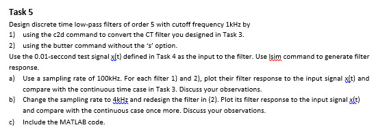 Solved Task 3 Design An Analog Butterworth Low Pass Filter