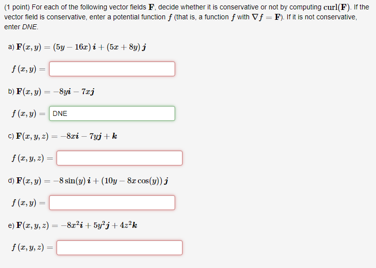 Solved (1 point) For each of the following vector fields F, | Chegg.com