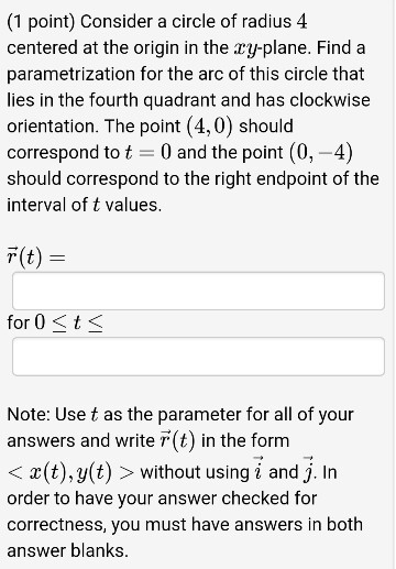Solved (1 point) Consider a circle of radius 4 centered at | Chegg.com