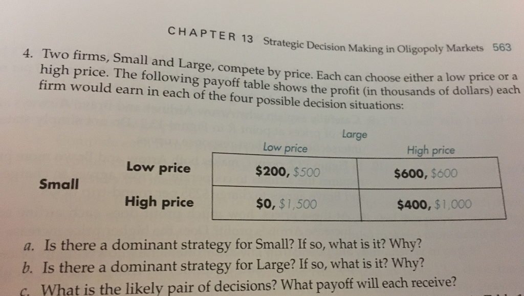 Solved Two firms, Small and Large, compete by price. Each | Chegg.com