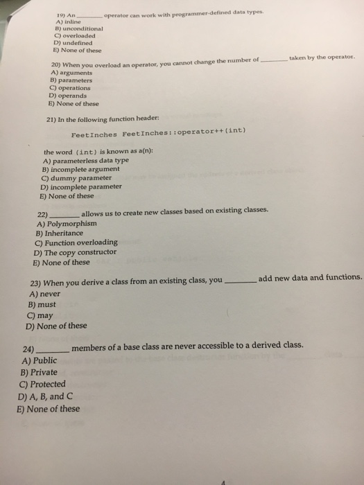 Solved An Operator Can Work With Programmer Defined Data