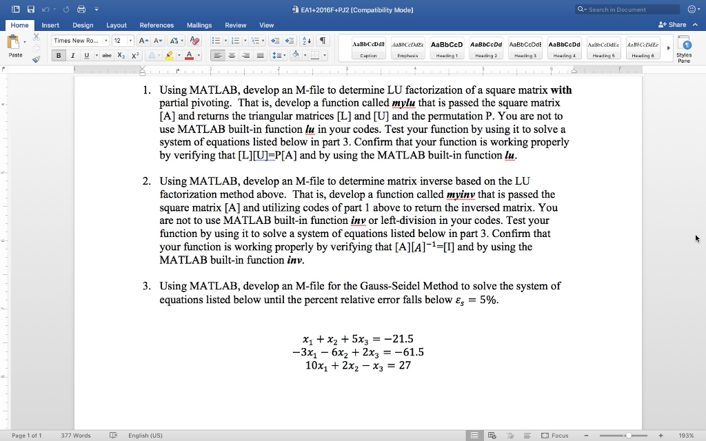 Using MATLAB, develop an M-file to determine LU | Chegg.com